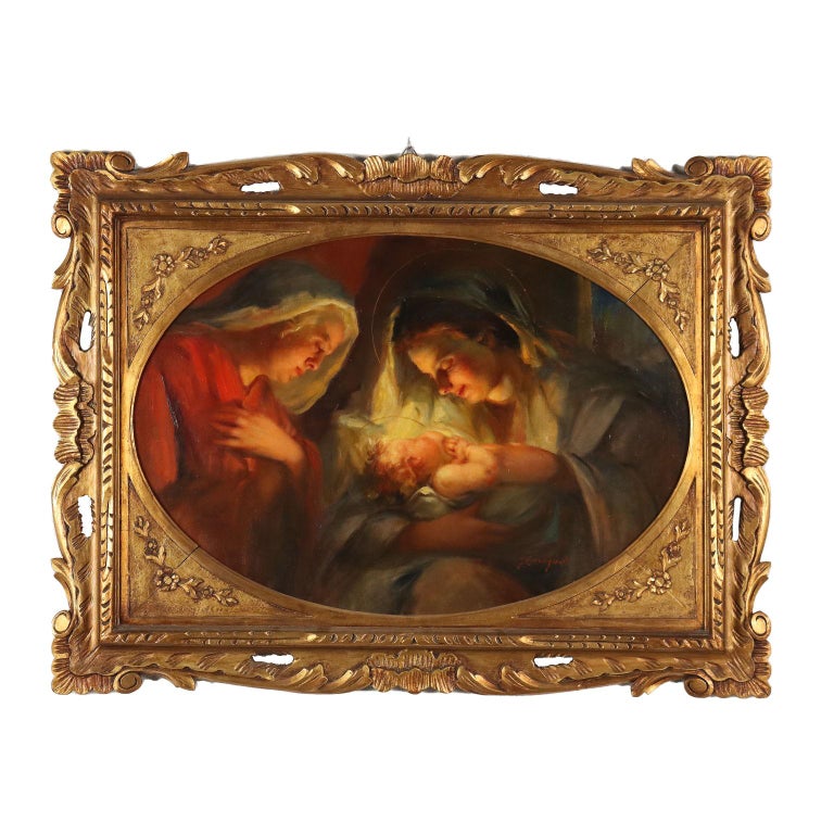Giuseppe Ghiringhelli - G. Ghiringhelli Motherhood Oil on Canvas Italy ...
