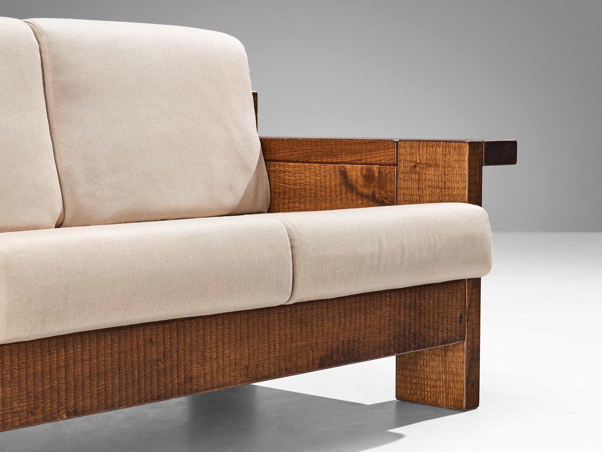 Giuseppe Rivadossi for Officina Rivadossi Sofa in Oak and Beige Upholstery For Sale at 1stDibs