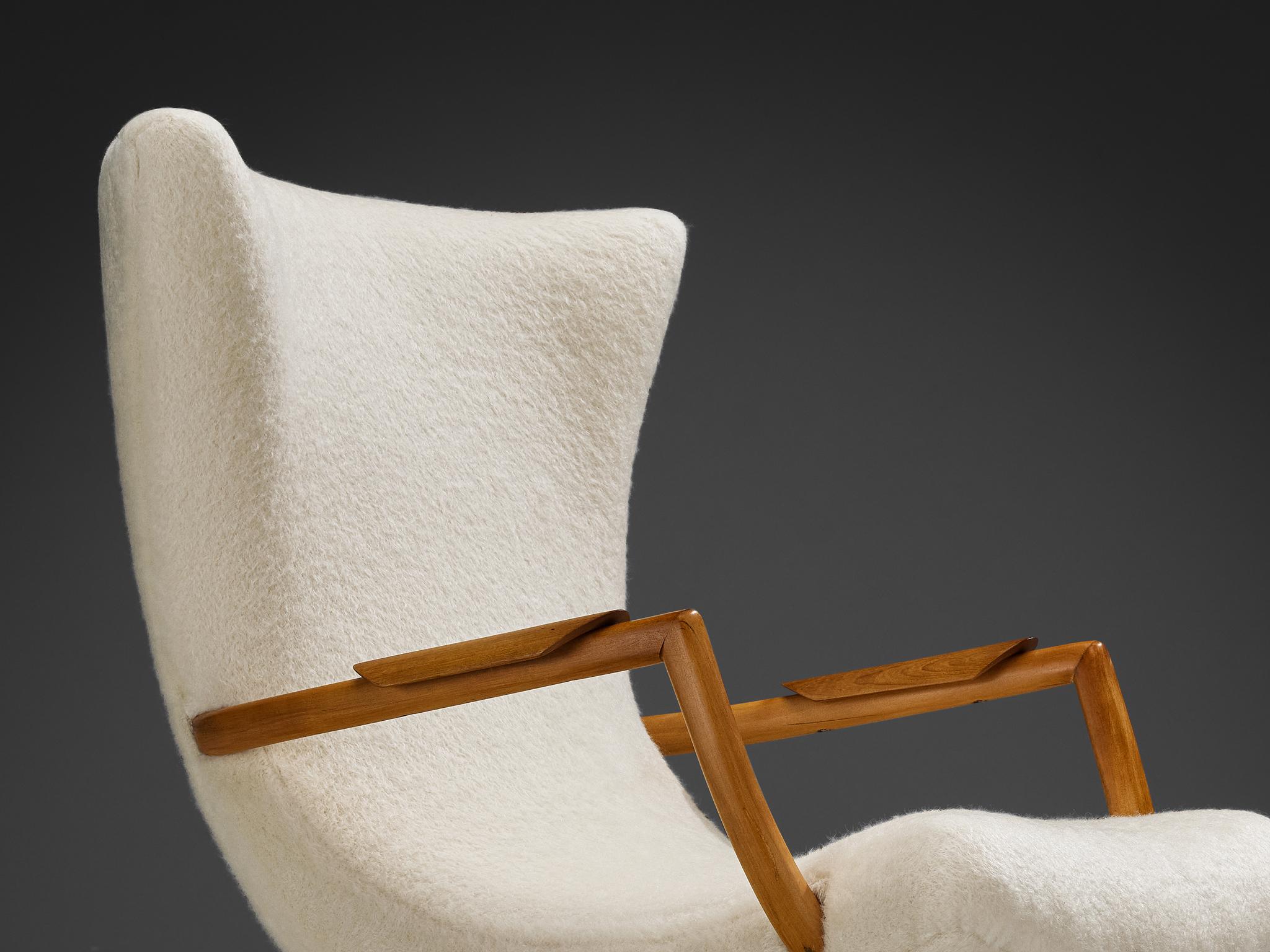 Giuseppe Scapinelli Lounge Chair in Off-White Mohair and Cherry For ...