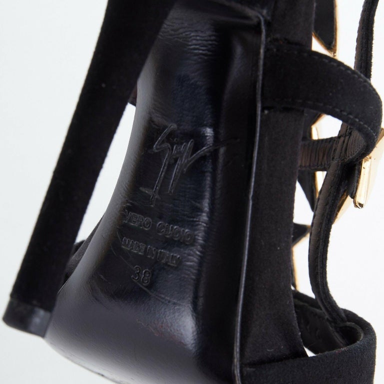 GIUSEPPE ZANOTTI Alien black suede leather gold star strappy sandals ...