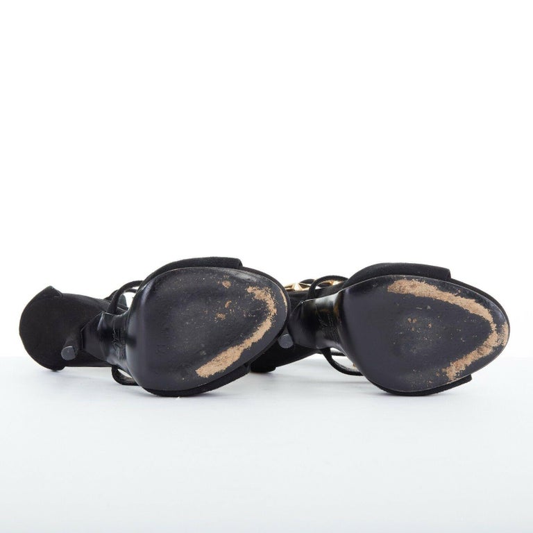 GIUSEPPE ZANOTTI Alien black suede leather gold star strappy sandals ...