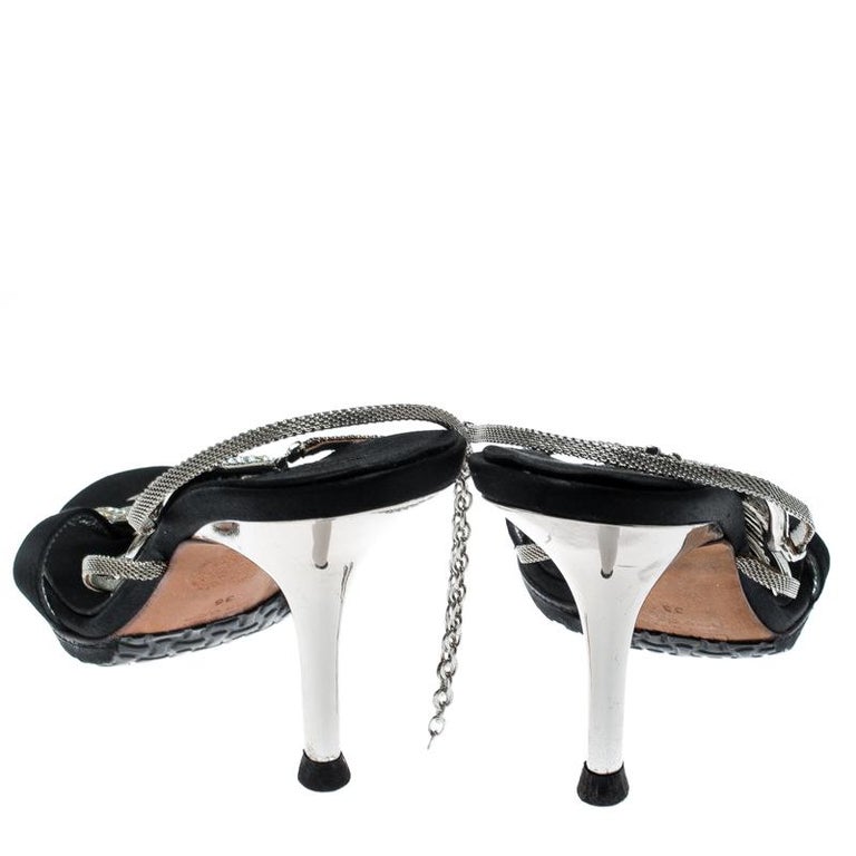 Giuseppe Zanotti Black Satin Crystal Encrusted Fish Bone Sandals Size ...