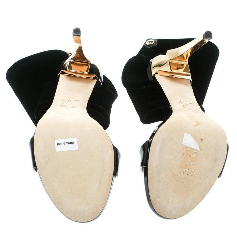 Giuseppe Zanotti Black Velvet/Patent Leather Alien G Heel Sandals Size ...