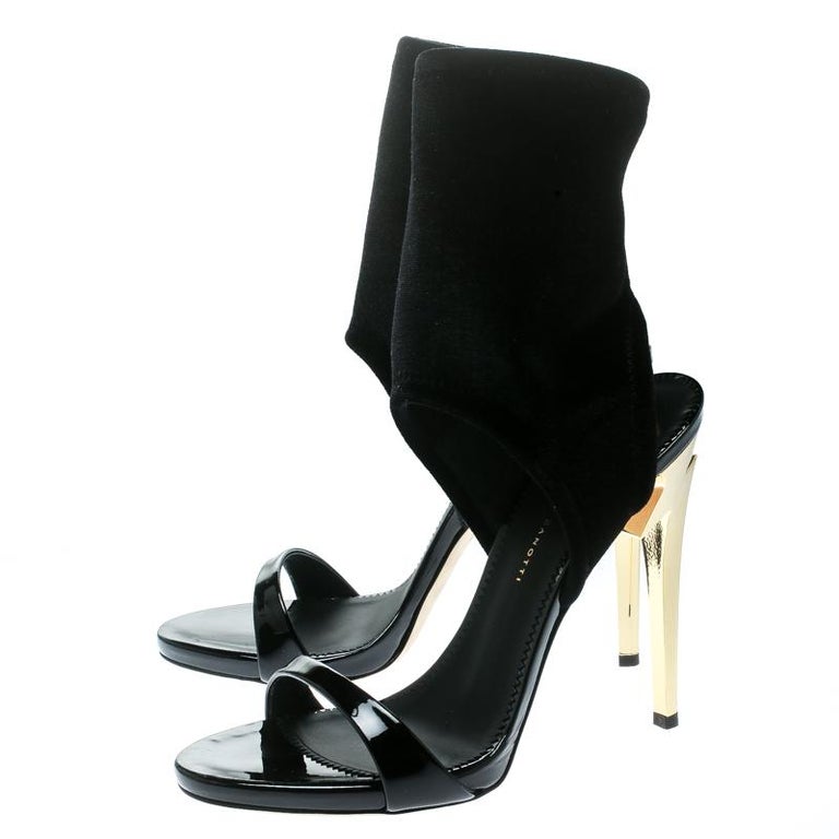 Giuseppe Zanotti Black Velvet/Patent Leather Alien G Heel Sandals Size ...