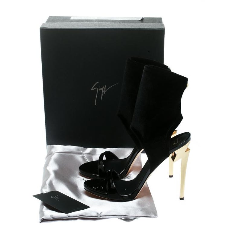 Giuseppe Zanotti Black Velvet/Patent Leather Alien G Heel Sandals Size ...