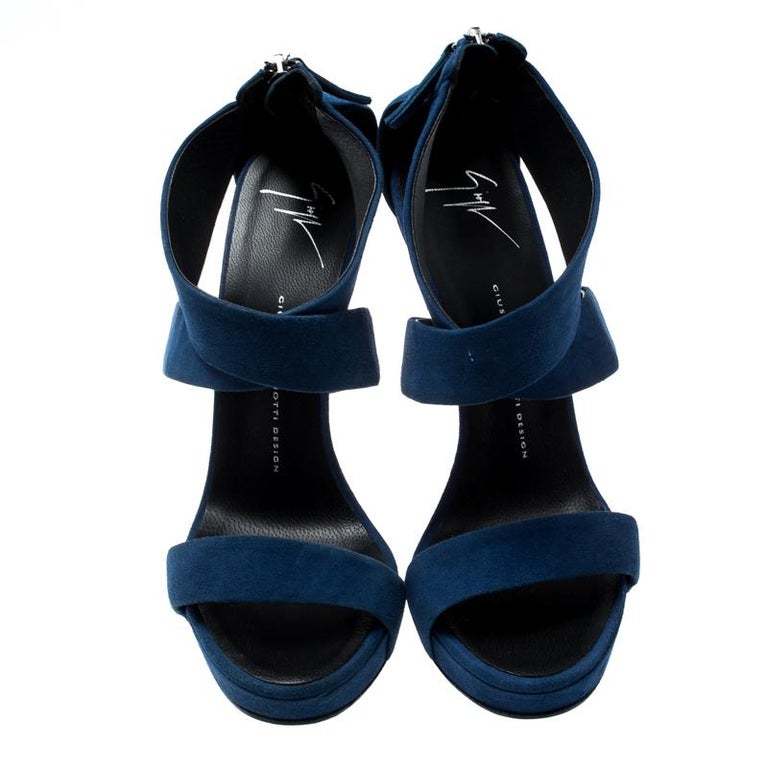 Giuseppe Zanotti Electric Blue Suede Cross Strap Heelless Sandals Size ...