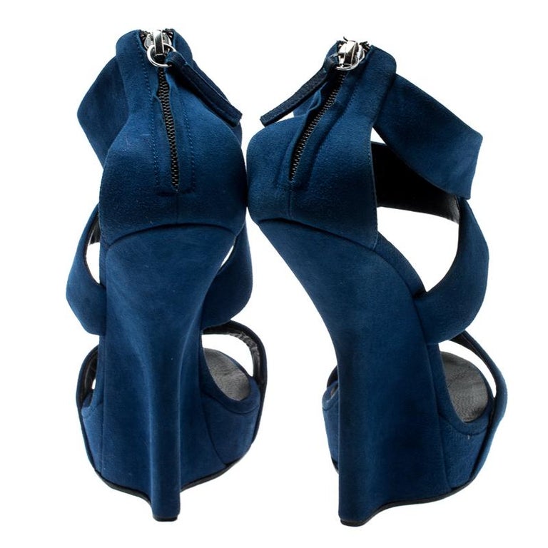 Giuseppe Zanotti Electric Blue Suede Cross Strap Heelless Sandals Size ...