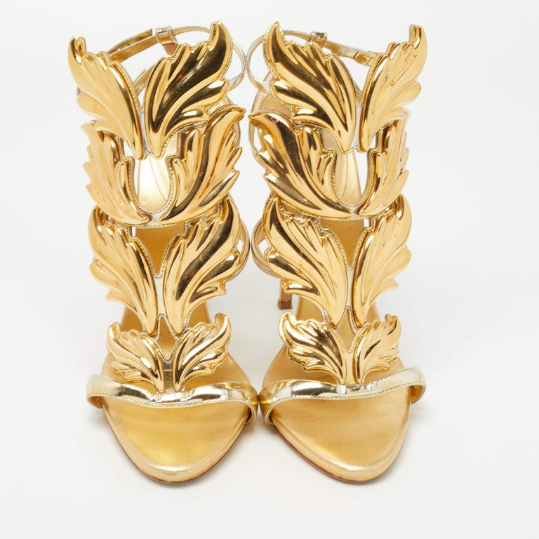 Giuseppe Zanotti Gold Leather Argent Metal Wing Strappy Sandals Size 41 ...