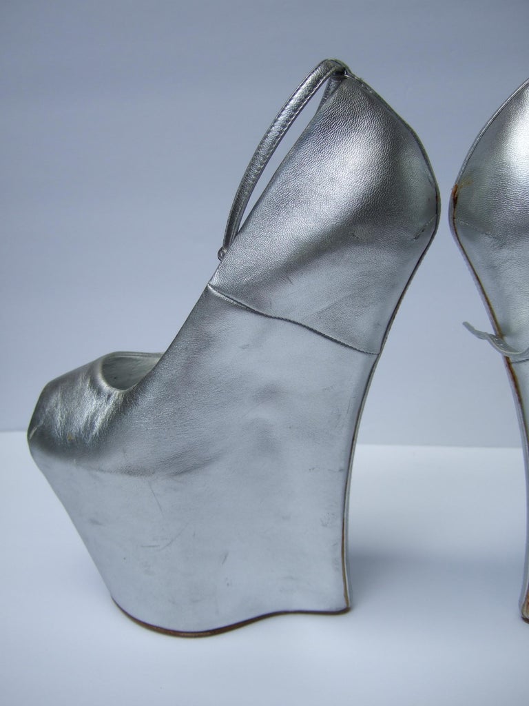 Giuseppe Zanotti Italian Silver Leather Avant-garde Platform Shoes 21st ...