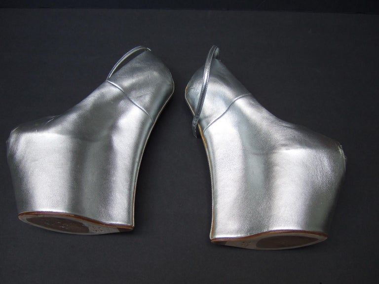 Giuseppe Zanotti Italian Silver Leather Avant-garde Platform Shoes 21st ...