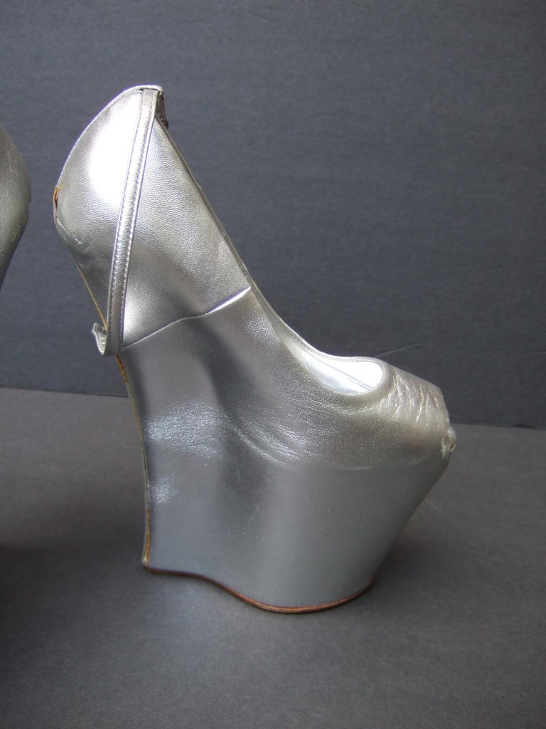 Giuseppe Zanotti Italian Silver Leather Avant-garde Platform Shoes 21st ...