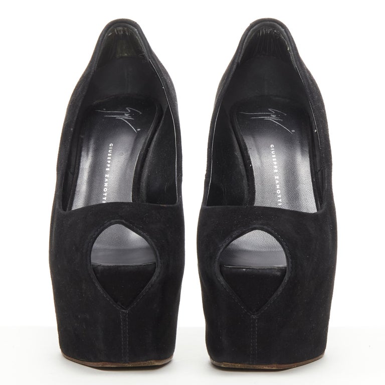 GIUSEPPE ZANOTTI Liza black suede platform high platform peep toe heel ...