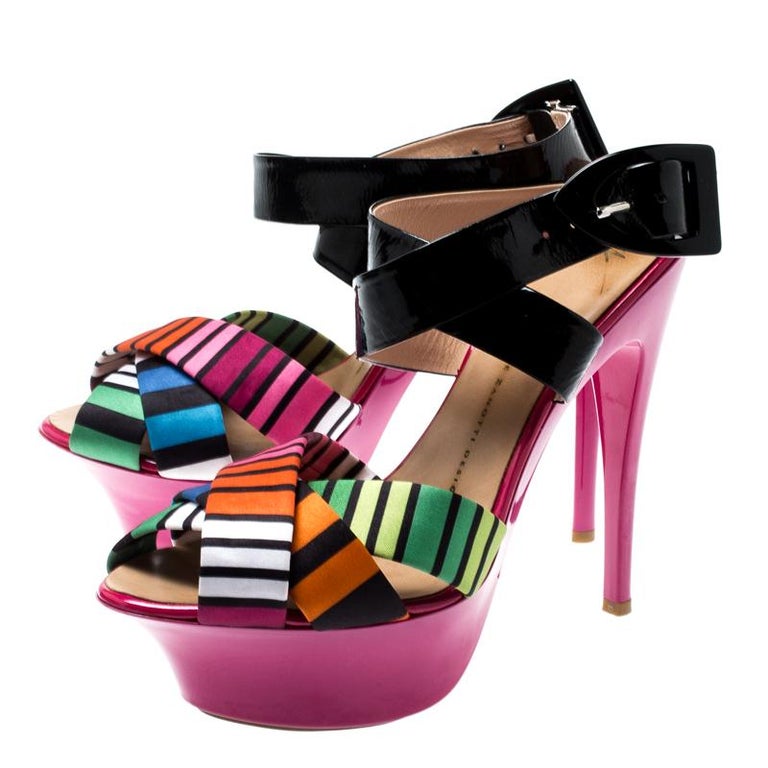 Giuseppe Zanotti Multicolor Satin And Patent Leather Cross Strap ...