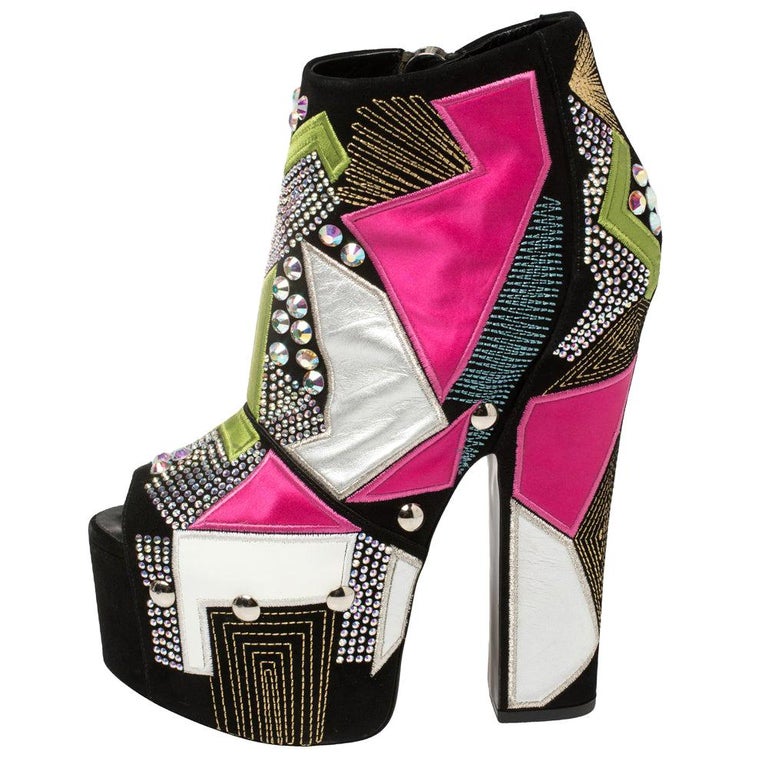 Giuseppe Zanotti Multicolor Suede And Leather Platform Ankle Booties ...
