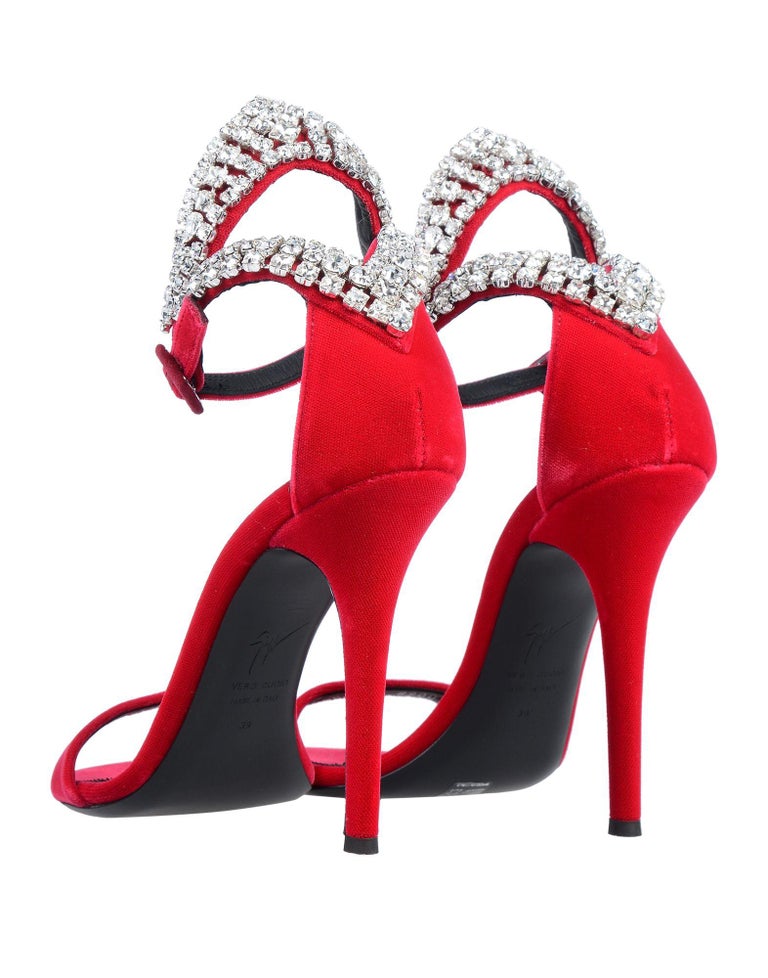 Giuseppe Zanotti NEW Red Velvet Rhinestone Evening Sandals Heels in Box ...