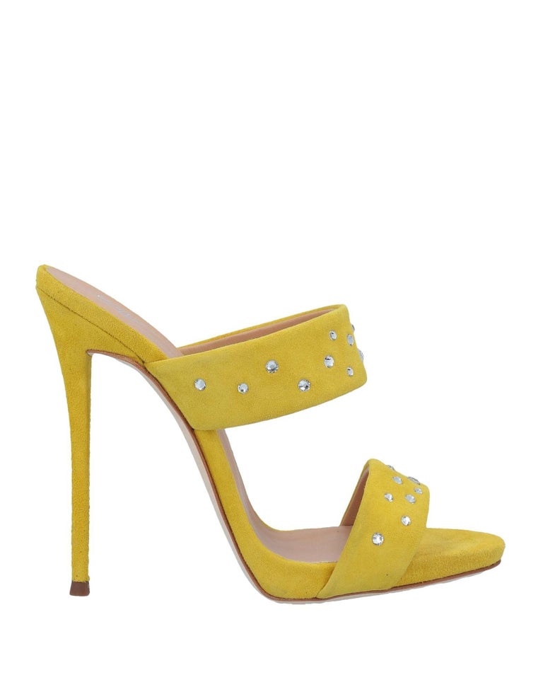 Giuseppe Zanotti NEW Yellow Suede Slides Mules Evening Sandals Heels in ...