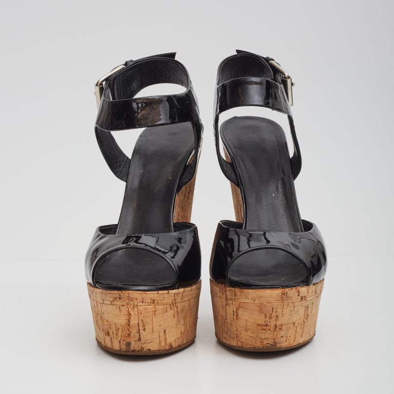 Giuseppe Zanotti Patent Leather Black Cork Sling Back Wedges (EU 39 ...