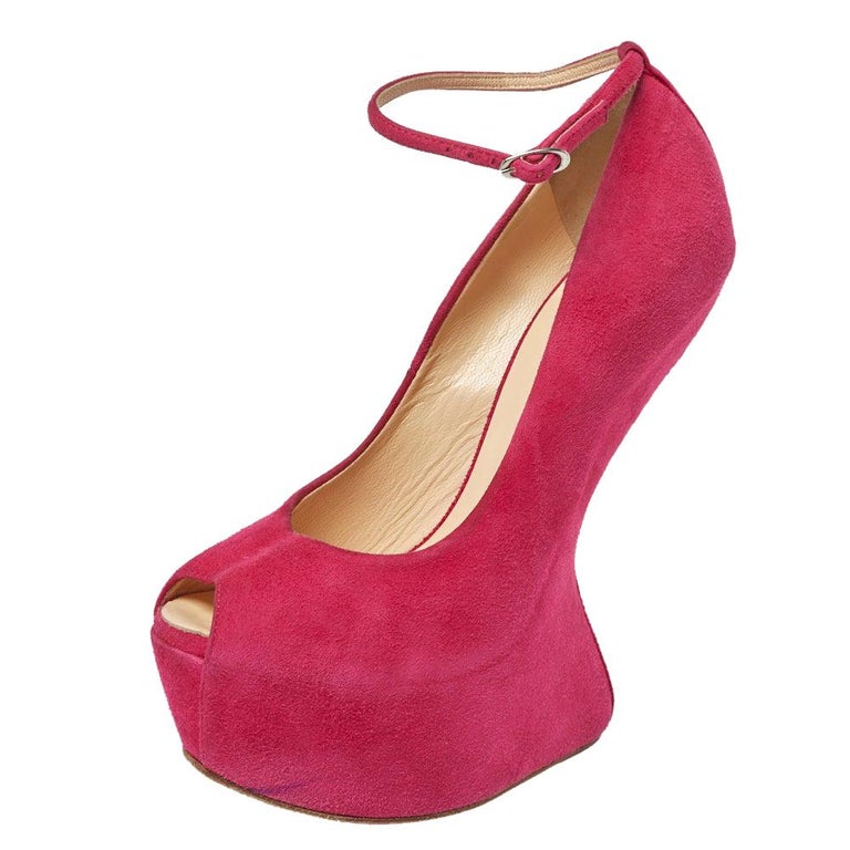 Giuseppe Zanotti Pink Suede Heelless Peep Toe Ankle Strap Pumps Size 35 ...