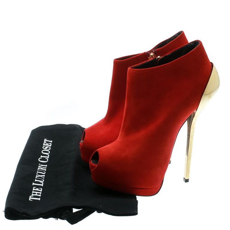 Giuseppe Zanotti Red Suede Peep Toe Platform Booties Size 36 For Sale ...