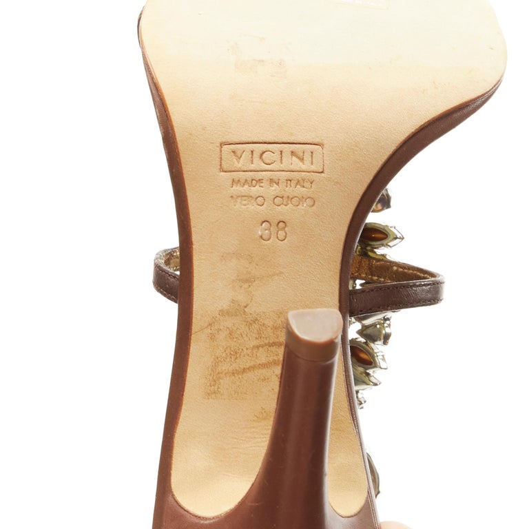 GIUSEPPE ZANOTTI red yellow rhinestone embellished brown leather ...