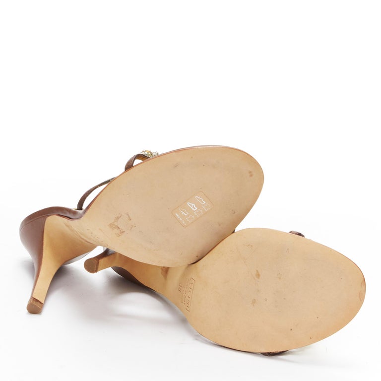 GIUSEPPE ZANOTTI red yellow rhinestone embellished brown leather ...