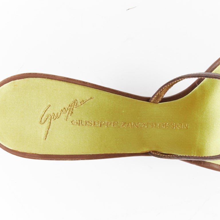 GIUSEPPE ZANOTTI red yellow rhinestone embellished brown leather ...