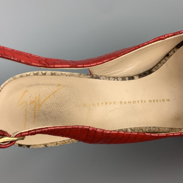 GIUSEPPE ZANOTTI Size 8 Red and Beige Snake Skin Slingback Peep Toe ...