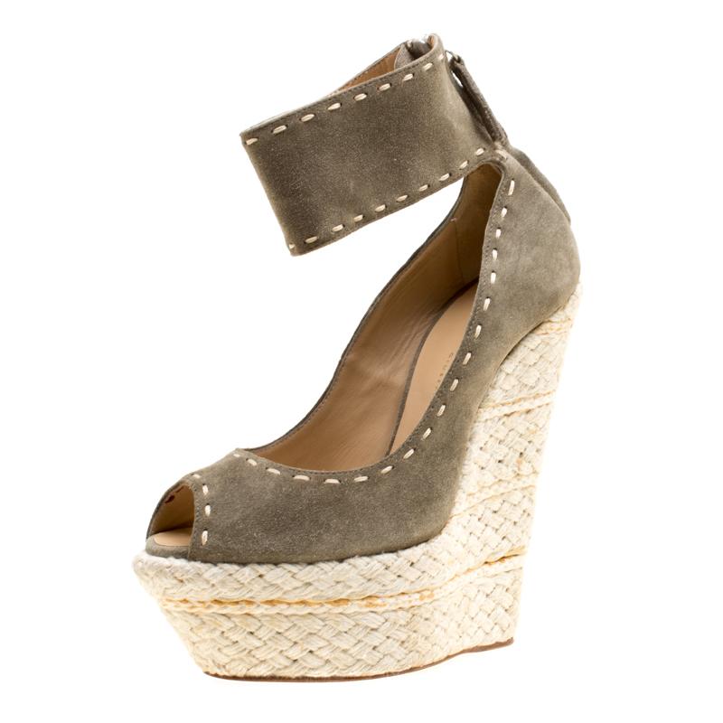 Giuseppe Zanotti Suede Espadrille Wedge Ankle Strap Peep Toe Pumps Size ...
