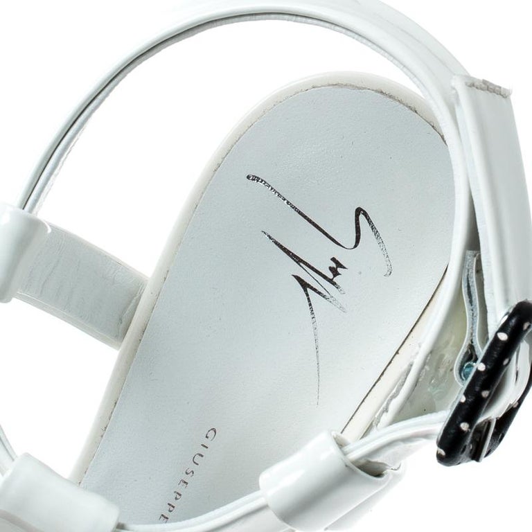 Giuseppe Zanotti White Patent Leather Heel Less T-Strap Wedge Sandals ...