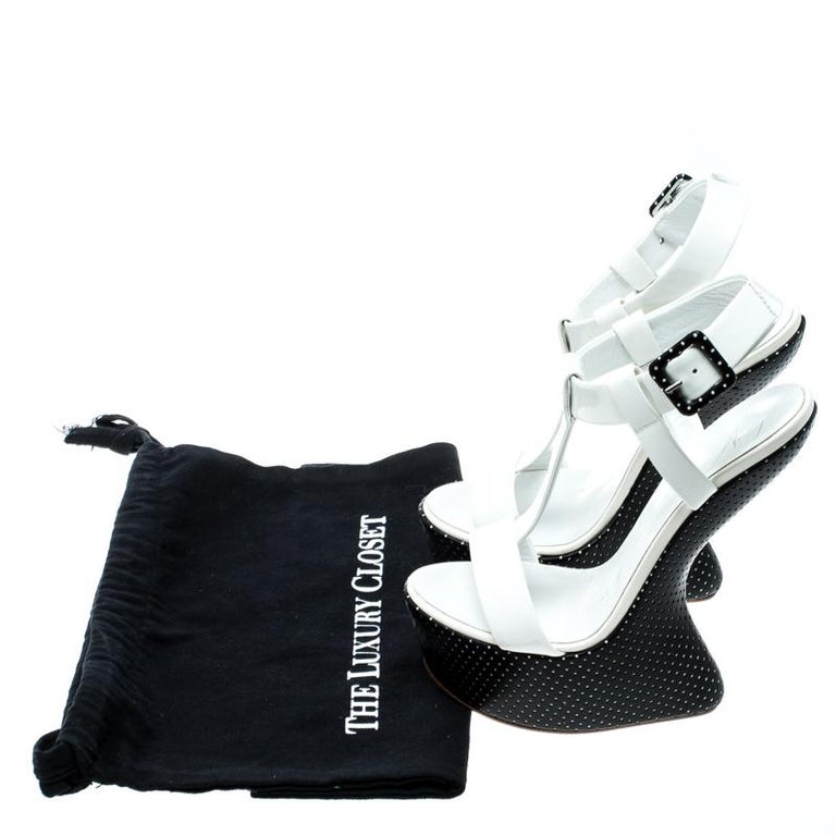 Giuseppe Zanotti White Patent Leather Heel Less T-Strap Wedge Sandals ...