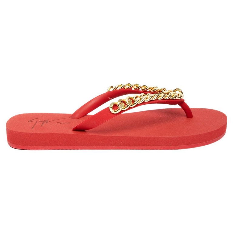 Giuseppe Zanotti Women's Red and Gold Chain Flip Flops For Sale at 1stDibs