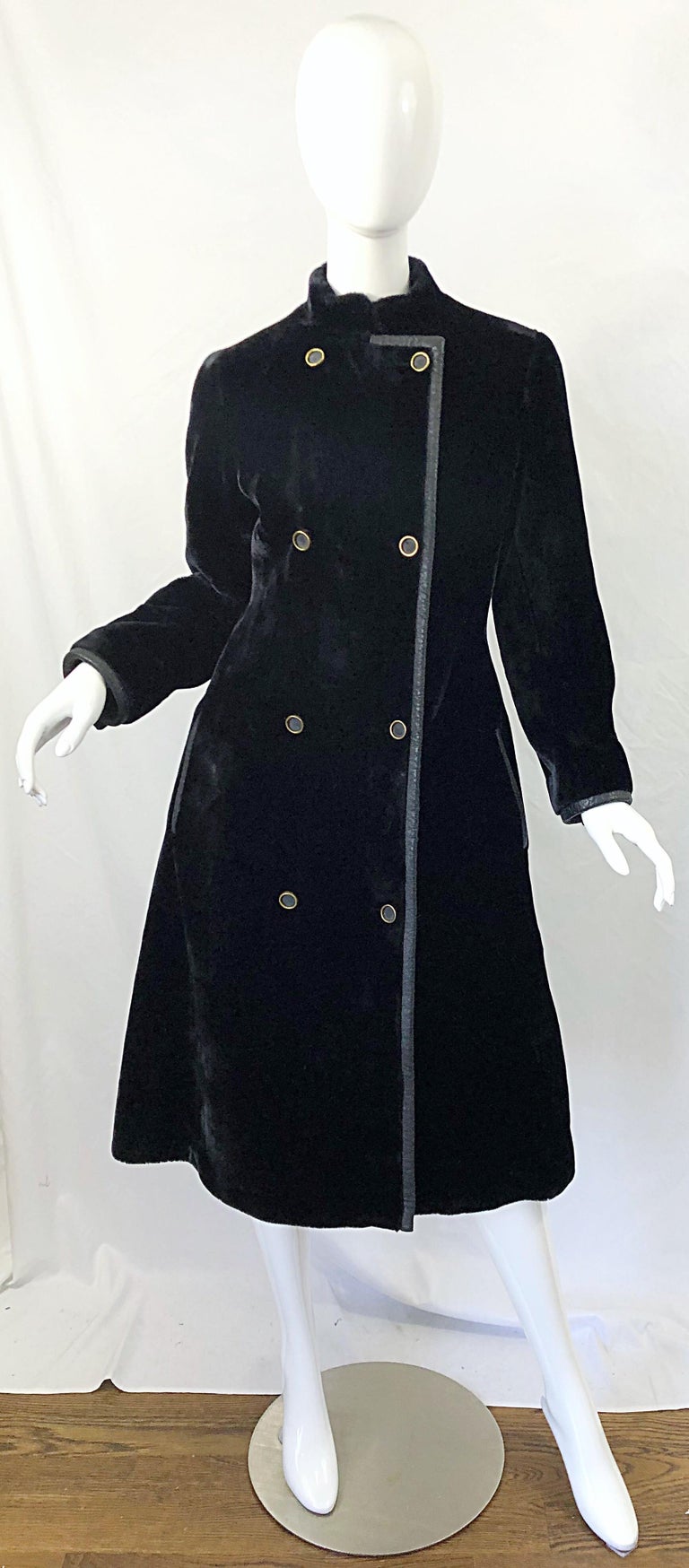 Givenchy 1960s Faux Fur Black Double Breasted Vintage 60s Swing Jacket ...