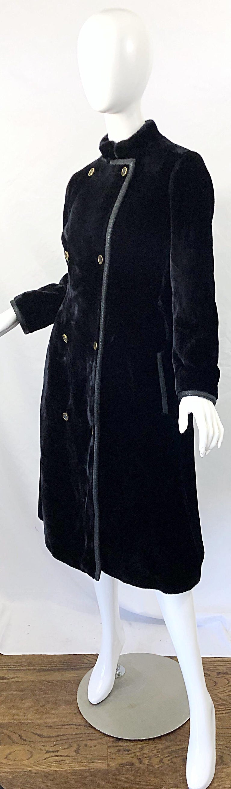 Givenchy 1960s Faux Fur Black Double Breasted Vintage 60s Swing Jacket ...