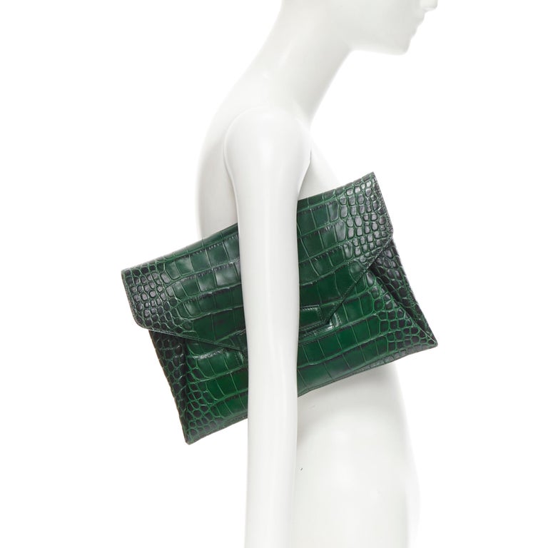 GIVENCHY Antigona green mock croc leather flap envelope clutch bag For Sale at 1stDibs