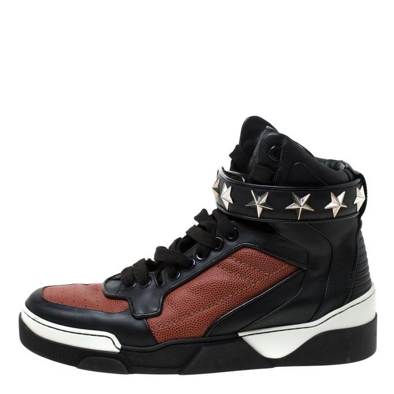 Givenchy Black/Brown Leather Tyson Star Studded High Top Sneakers Size ...