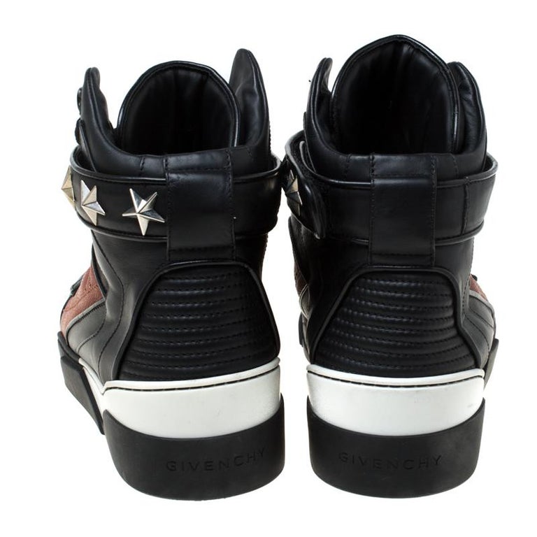 Givenchy Black/Brown Leather Tyson Star Studded High Top Sneakers Size ...