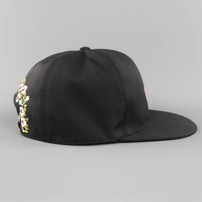 Givenchy Black Canvas Pink Logo Floral Embroidered Snap Back Cap at 1stDibs