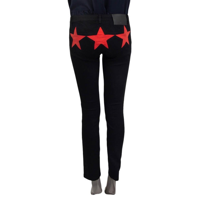GIVENCHY black cotton DENIM RED STAR SKINNY Jeans Pants 36 XS For Sale ...