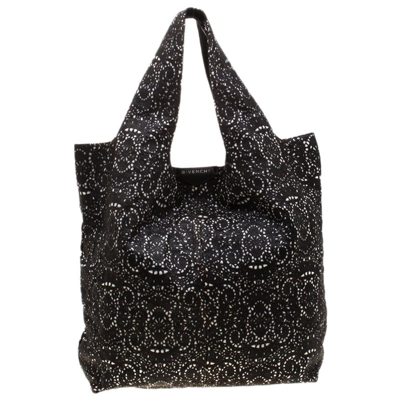 Givenchy Black Lace Apron Leather George V Tote For Sale at 1stDibs