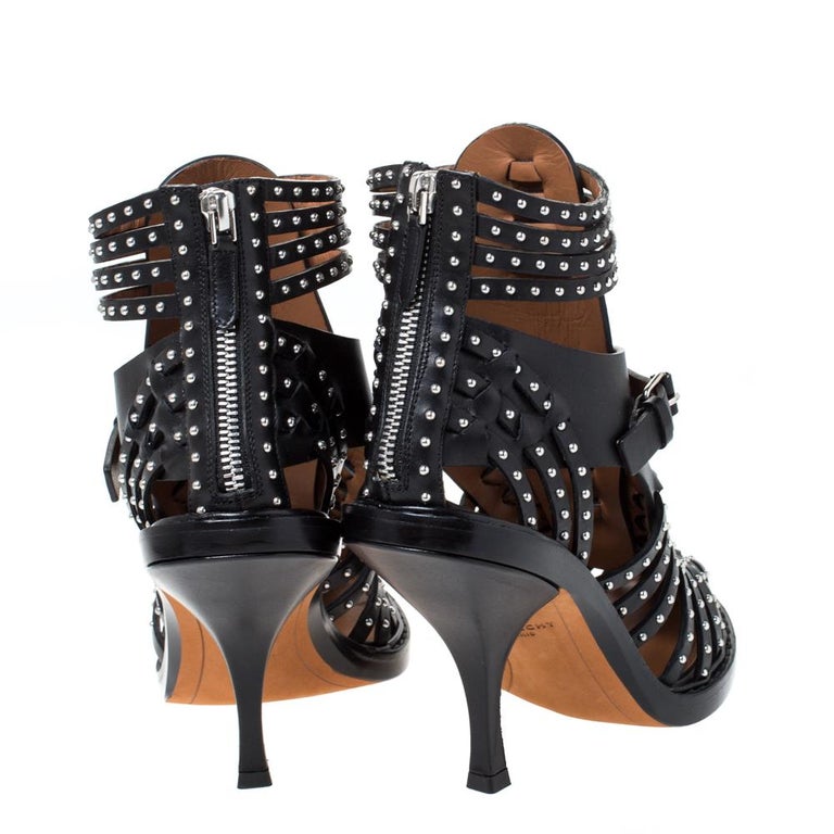 Givenchy Black Leather Studded Gladiator Sandals Size 37 at 1stDibs | givenchy gladiator sandals ...