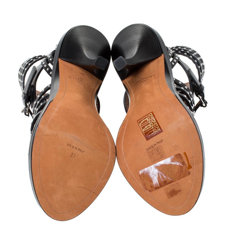 Givenchy Black Leather Studded Gladiator Sandals Size 37 at 1stDibs | givenchy gladiator sandals ...