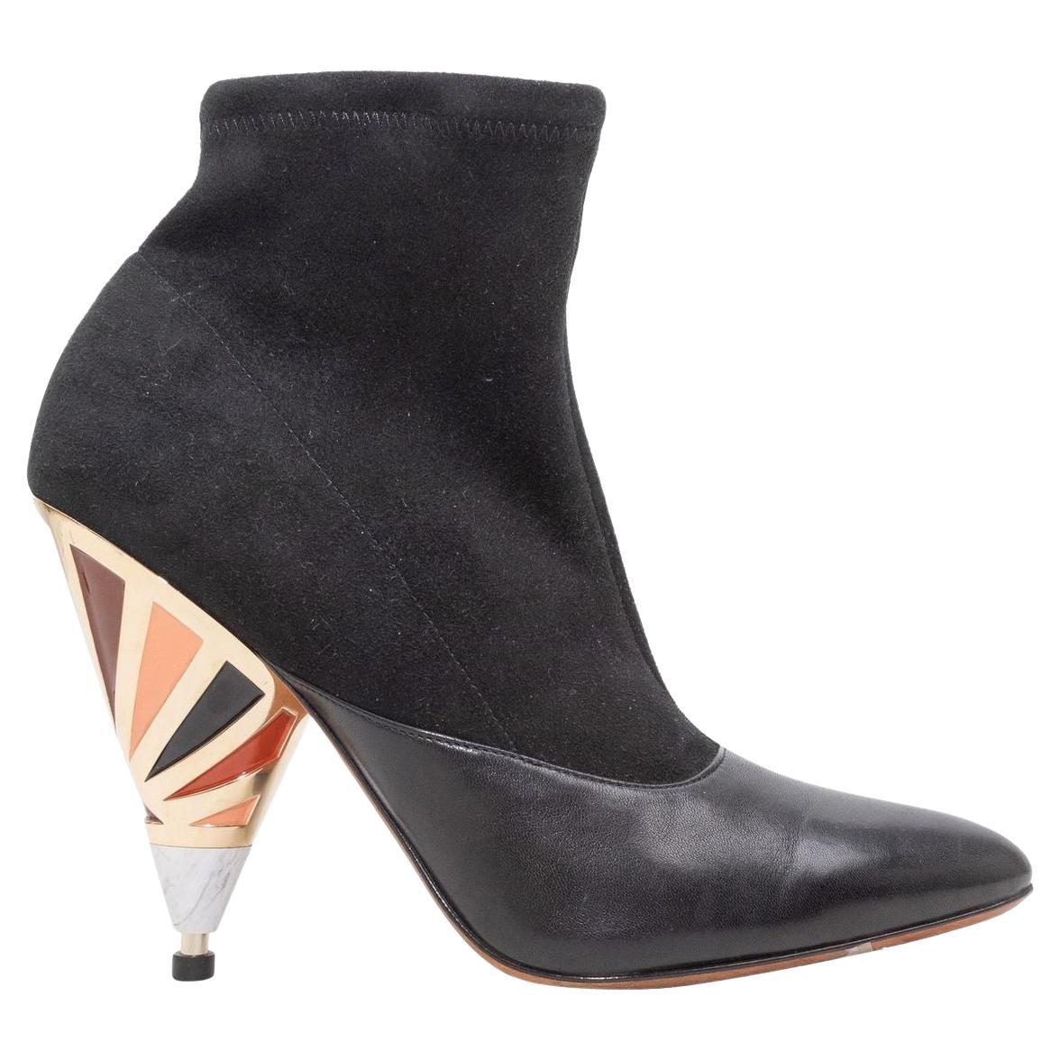 GIVENCHY black floral lace patent leather peep toe booties heels EU37.5 ...