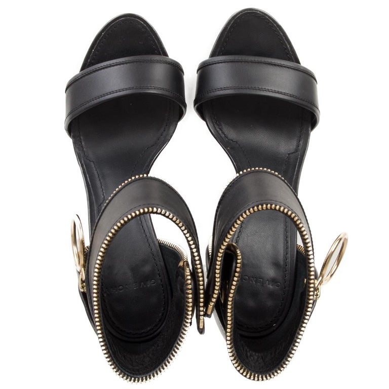 GIVENCHY black leather ZIPPER PLATFORM Sandals Shoes 37 For Sale at 1stDibs