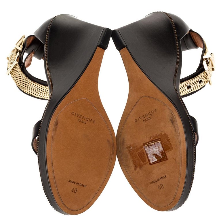 Givenchy Black Leather Zipper Trim Platform Ankle Strap Wedge Sandals Size 40 at 1stDibs ...