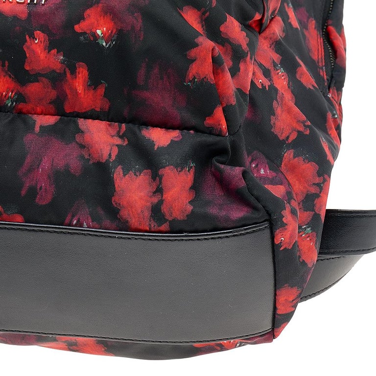 Givenchy Black/Red Floral Print Nylon And Leather Backpack at 1stDibs