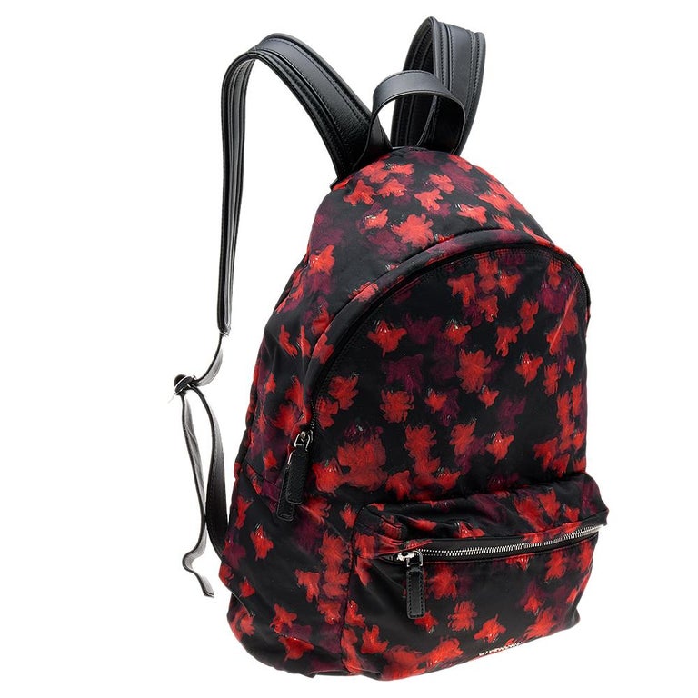 Givenchy Black/Red Floral Print Nylon And Leather Backpack at 1stDibs