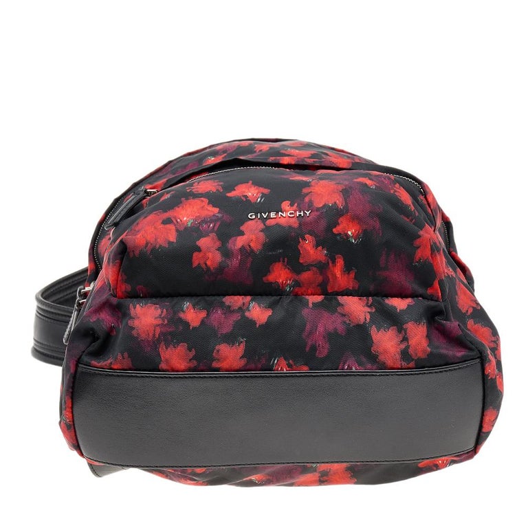 Givenchy Black/Red Floral Print Nylon And Leather Backpack at 1stDibs