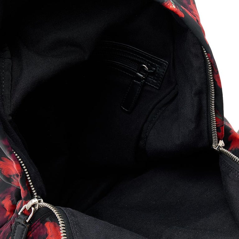 Givenchy Black/Red Floral Print Nylon And Leather Backpack at 1stDibs