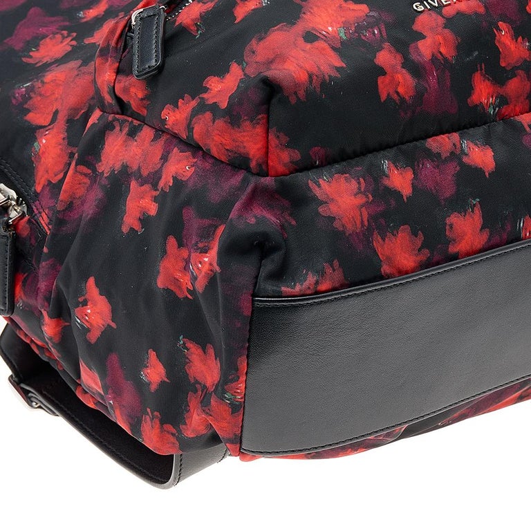 Givenchy Black/Red Floral Print Nylon And Leather Backpack at 1stDibs