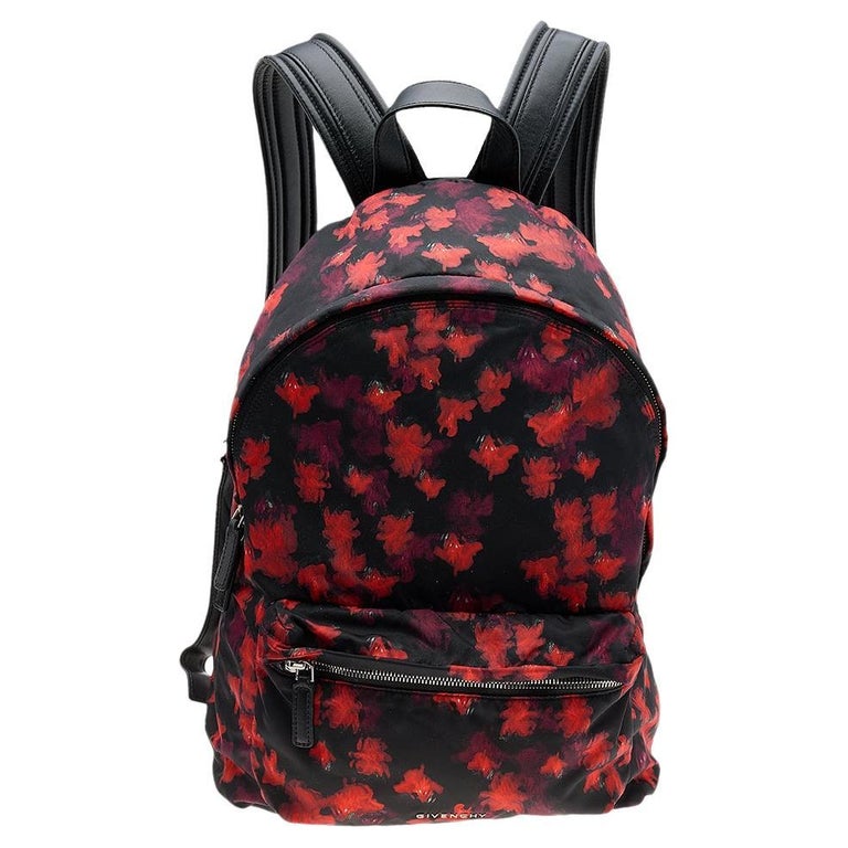 Givenchy Black/Red Floral Print Nylon And Leather Backpack at 1stDibs
